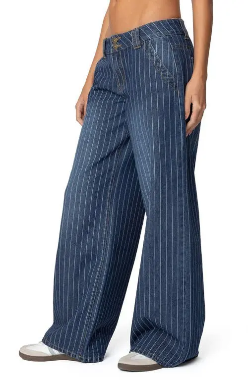 EDIKTED Cory Stripe Low Rise Wide Leg Jeans - Blue