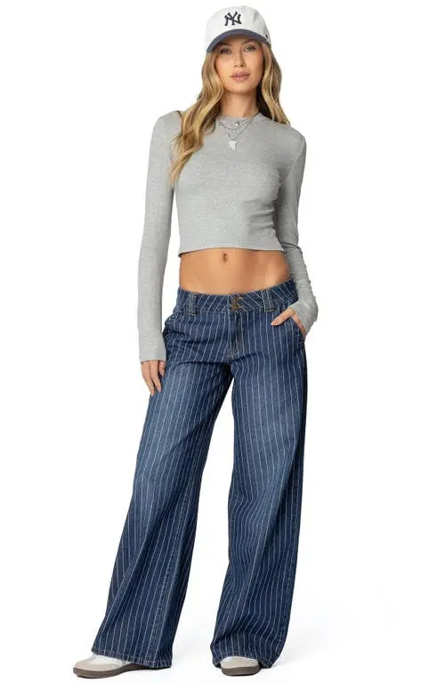 EDIKTED Cory Stripe Low Rise Wide Leg Jeans - Blue