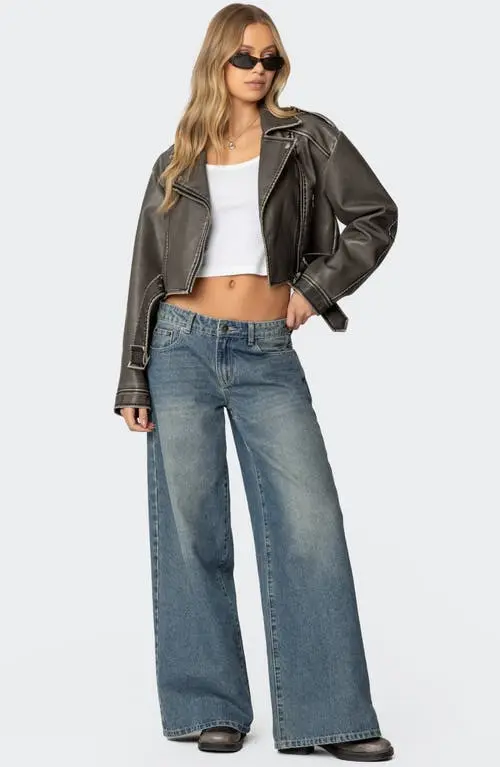 EDIKTED Washed Faux Leather Moto Jacket