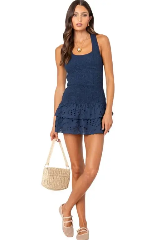 EDIKTED Smocked Cotton Eyelet Minidress