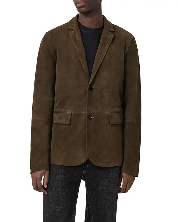 ALLSAINTS Monet Waxed Suede Regular Fit Blazer - Dark Olive