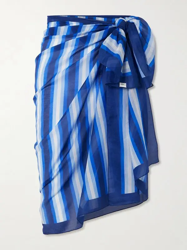 LIDO Striped Cotton And Silk-blend Voile Pareo - Blue