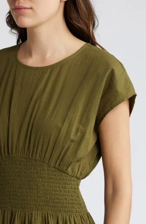 madewell green stripe dress Madewell Poplin A-Line Midi Dress