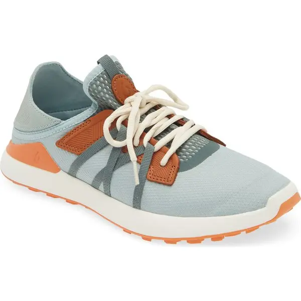Olukai Manele Lace Up Golf Shoe - Pale Moss/molten Orange