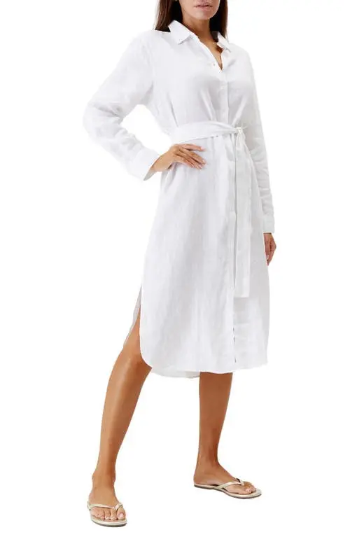 Melissa Odabash Dania Long Sleeve Linen Shirt Dress - White