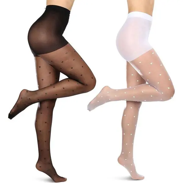 MEMOI Mini Heart 2-pack Tights - Black-white