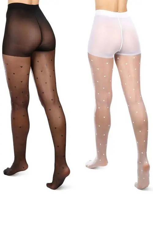 MEMOI Mini Heart 2-pack Tights - Black-white