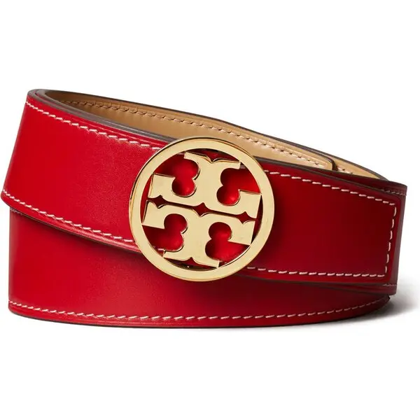 Tory Burch 1.5-inch Miller Reversible Logo Belt - Tory Red/ Ginger/ Gold