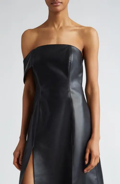 strapless open back dress Black Off Shoulder Faux Leather Mini Dress