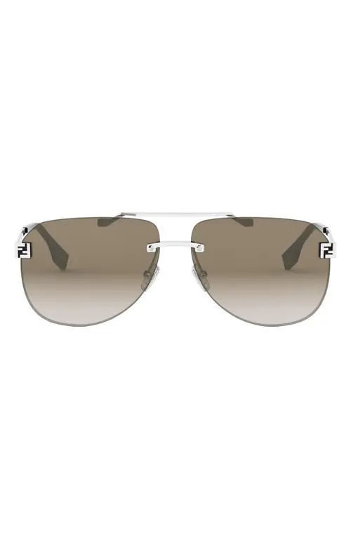 Fendi Sky 61mm Pilot Sunglasses - Shiny Palladium / Brown