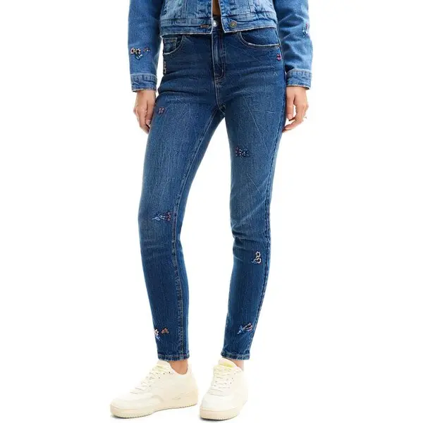Desigual Slim Beaded Floral Jeans - Blue