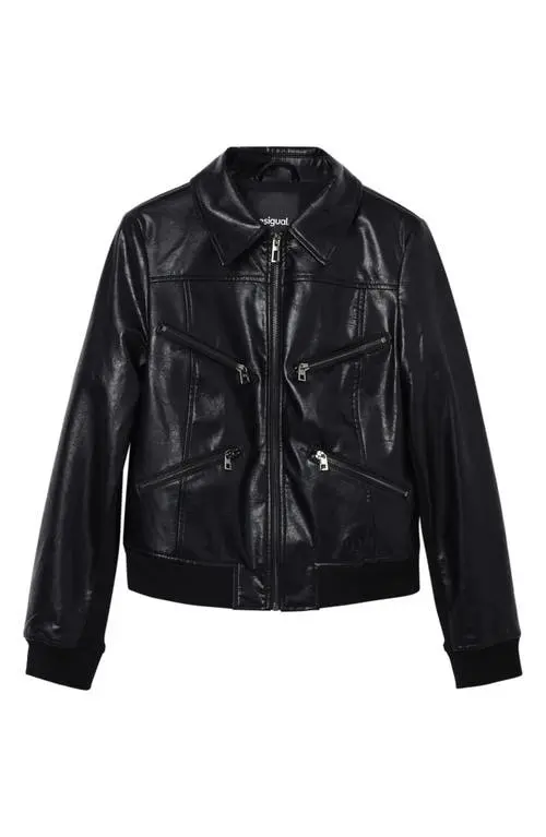 Desigual Retro Faux Leather Biker Jacket