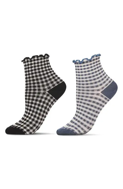 MEMOI Gingham Ankle Socks 2-pack - Black-blue