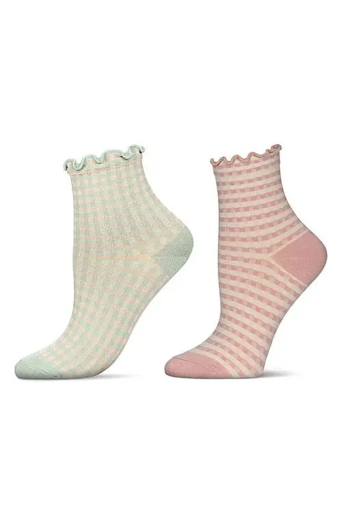 MEMOI Gingham Ankle Socks 2-pack - Blush-taupe