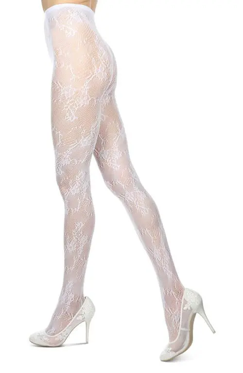 MEMOI Floral Net Sheer Tights - White