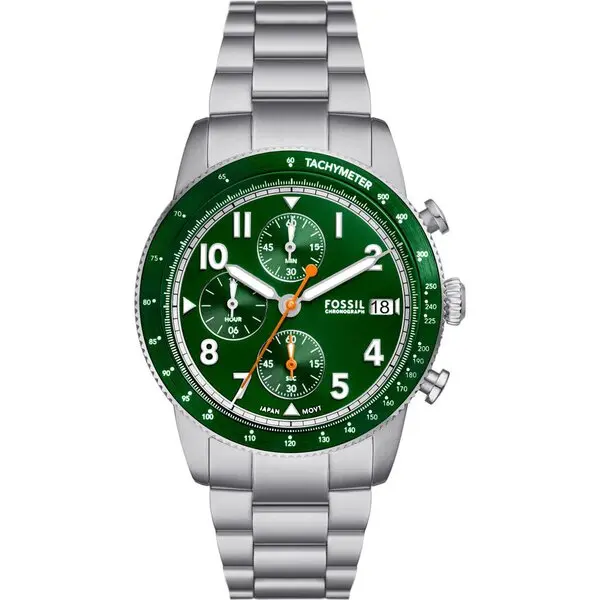 Fossil Sport Tourer Bracelet Chronograph Watch - Silver/green