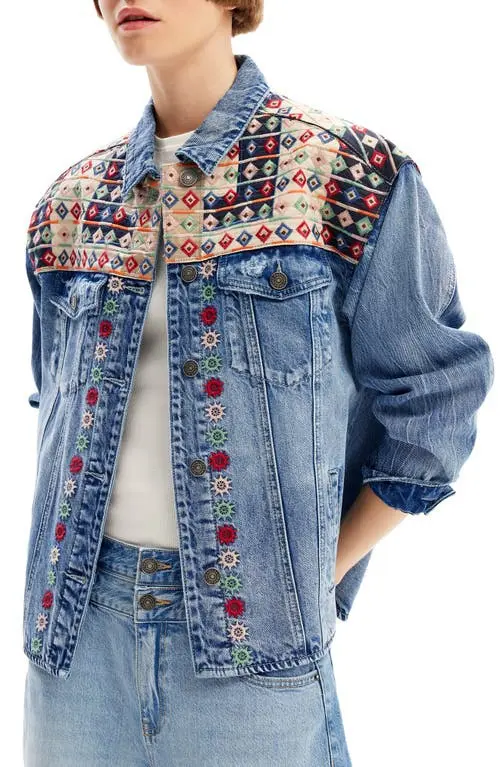 Desigual Embroidered Denim Trucker Jacket