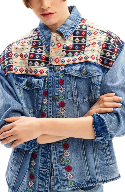 Desigual Embroidered Denim Trucker Jacket