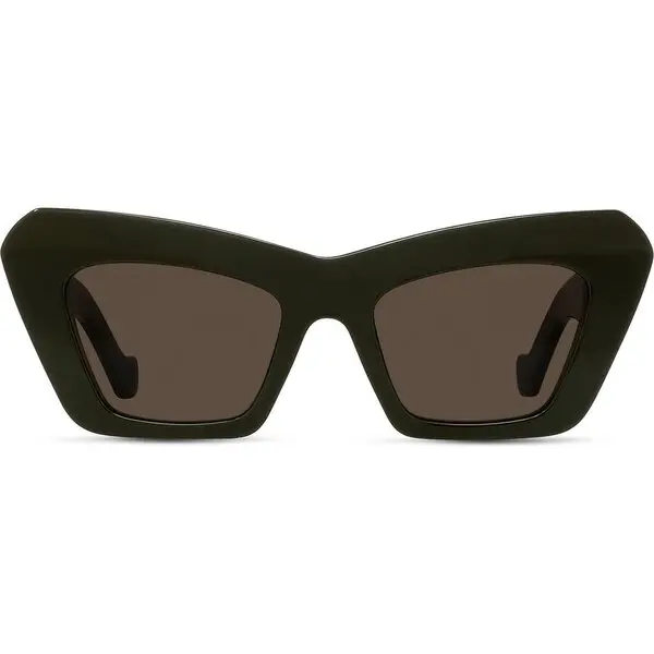 Loewe Anagram 51mm Cat Eye Sunglasses - Shiny Dark Green / Brown
