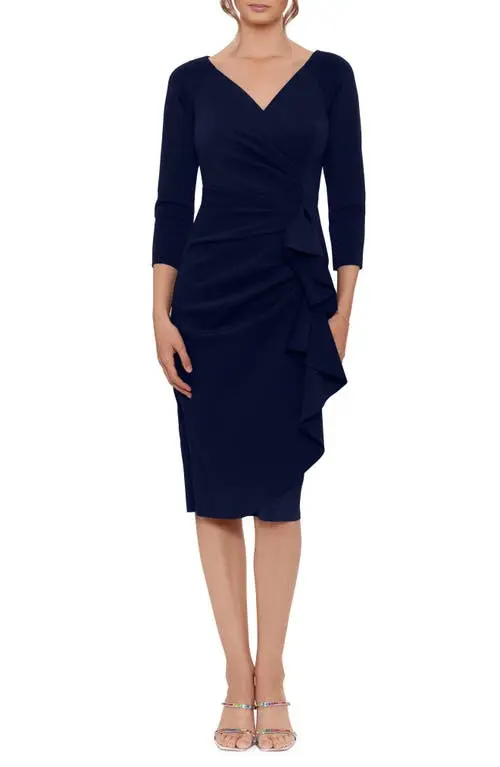 XSCAPE EVENINGS Ruffle Scuba Knit Cocktail Sheath Dress