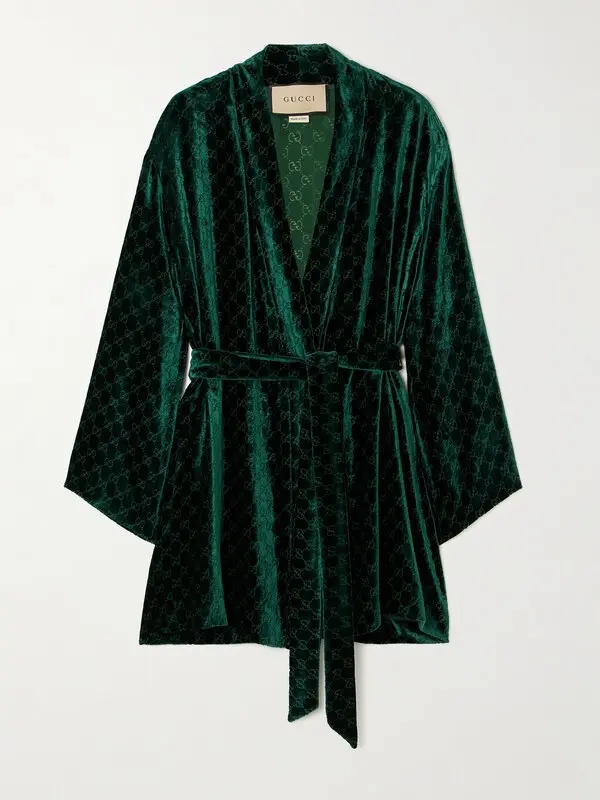 Gucci Belted Devoré-velvet Robe - Green