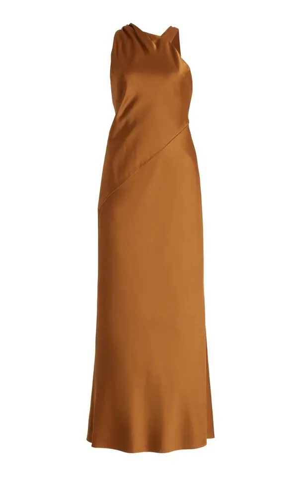Significant Other Annabel Draped Satin Maxi Dress In Brown - 60% Off |  Editorialist