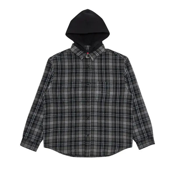 Supreme Tartan Flannel Hooded Shirt - Black