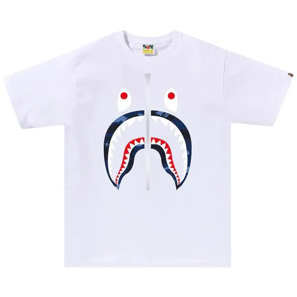 A BATHING APE Color Camo Shark Tee /navy - White