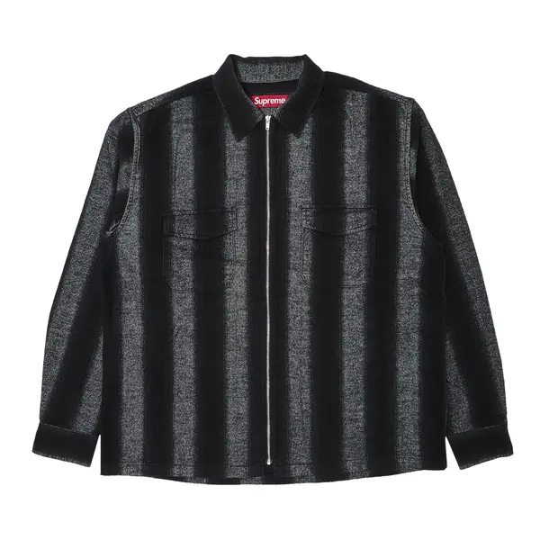 Supreme Stripe Flannel Zip Up Shirt - Black