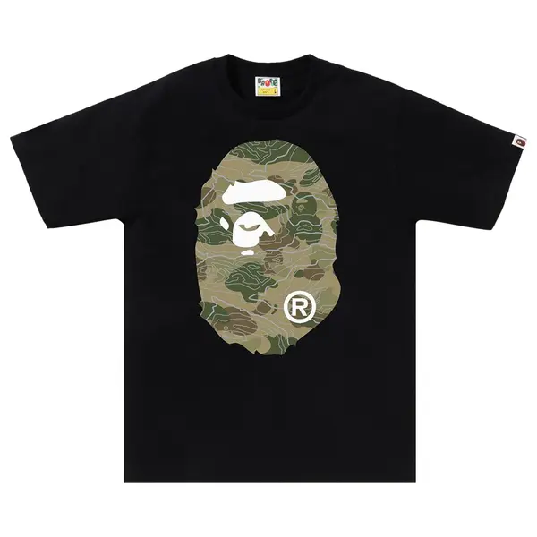 A BATHING APE Layered Line Camo Big Ape Head Tee - Black
