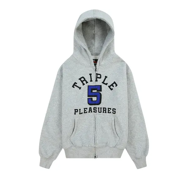 PLEASURES X Triple 5 Soul Applique Zip Up Hoodie - Grey
