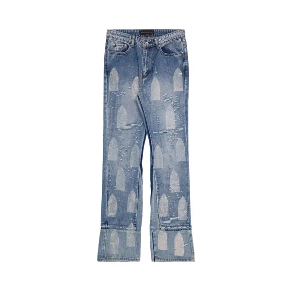 WHO DECIDES WAR BY EV BRAVADO Rhinestone Embellished Denim