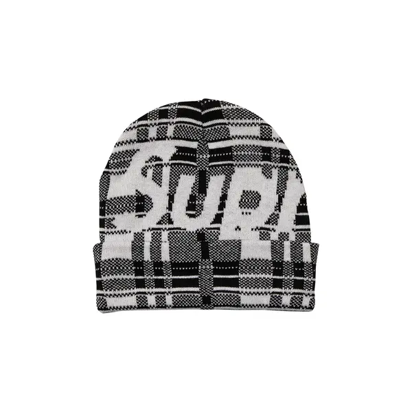 Supreme Plaid Big Logo Beanie - White