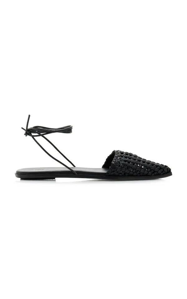 ST. AGNI Tie-up Macrame Leather Flats