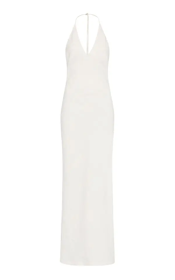 St. Agni Bias-Cut Linen Halter Dress In Ivory - 50% Off | Editorialist