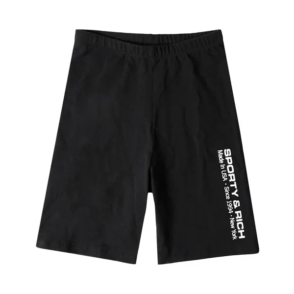SPORTY & RICH Logo Printed Fitted Shorts - Black