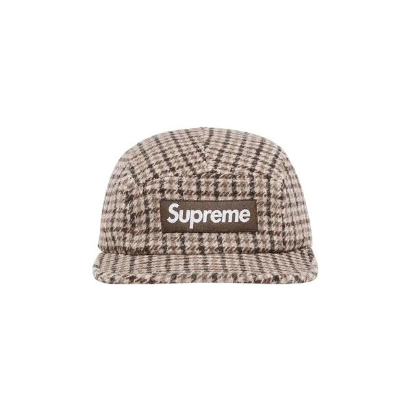 Supreme Houndstooth Wool Camp Cap - Tan