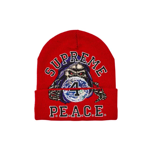 Supreme Peace Embroidered Beanie - Red
