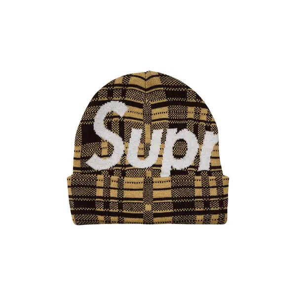 Supreme Big Logo Plaid Beanie - Tan