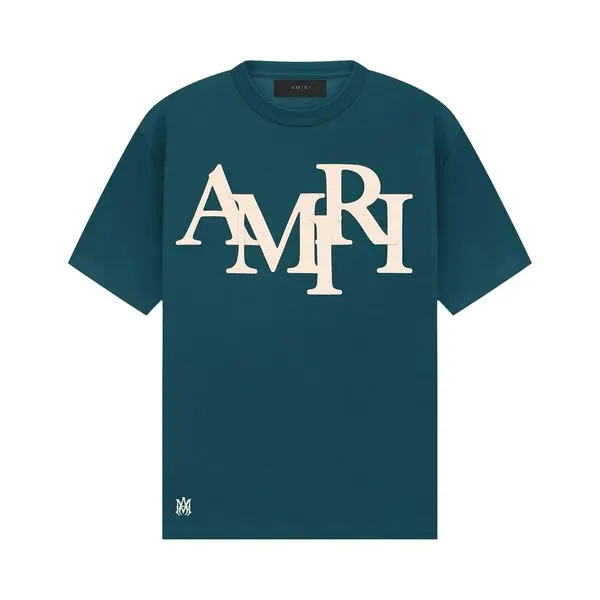 Amiri Staggered Logo Tee 'rain Forest