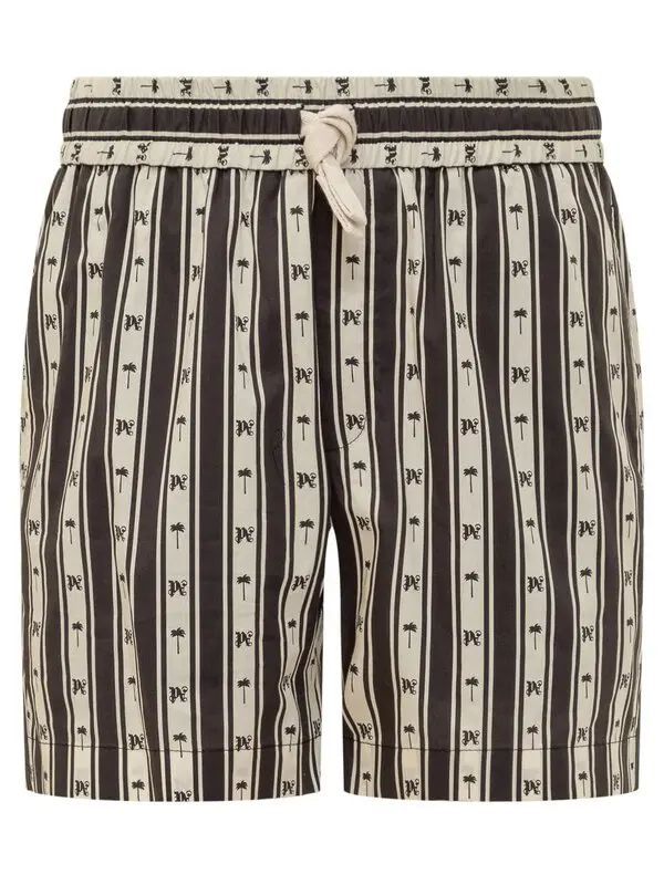 Palm Angels Striped Pa Monogram Shorts - White