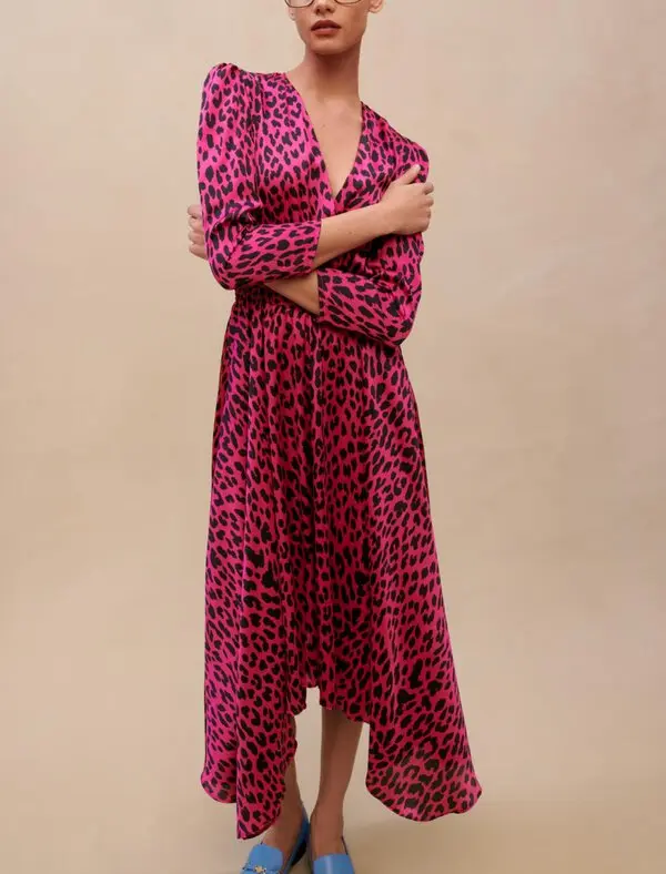 leopard print asymmetrical dress ASOS DESIGN asymmetric frill detail maxi dress in leopard print