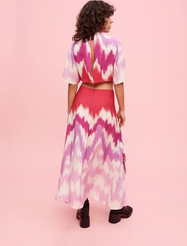 Maje Tie And Dye Asymmetrical Scarf Dress In Tie Dye Pink 75