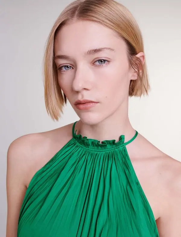 Maje Pleated Satin Maxi Dress