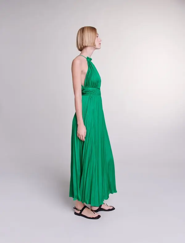 Maje Pleated Satin Maxi Dress