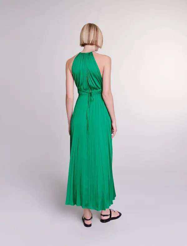 Maje Pleated Satin Maxi Dress