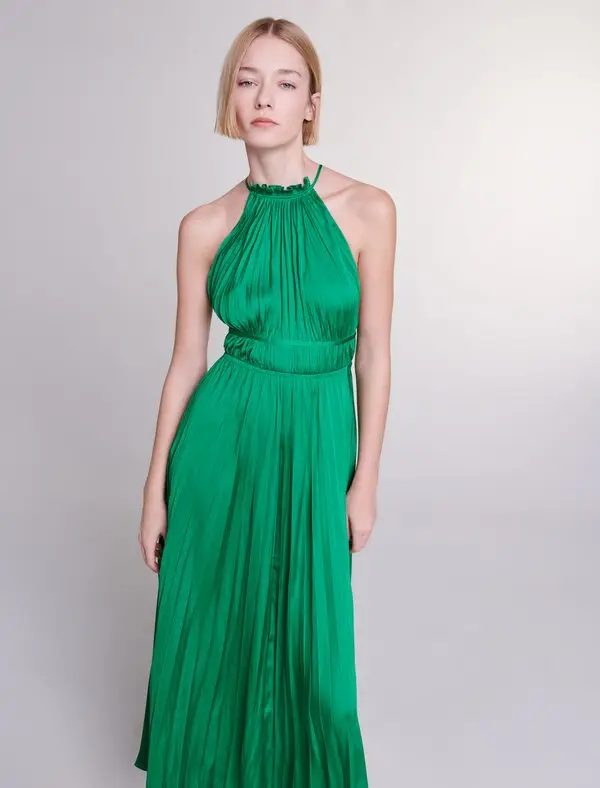 Maje Pleated Satin Maxi Dress