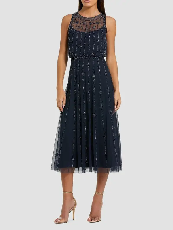 Mac Duggal Crystal-embellished Tulle Midi-dress - Midnight