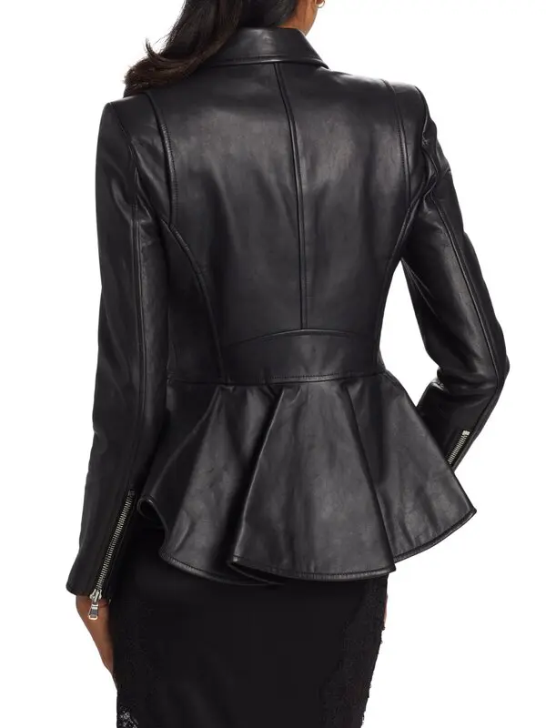 L'AGENCE Lyric Leather Peplum Biker Jacket