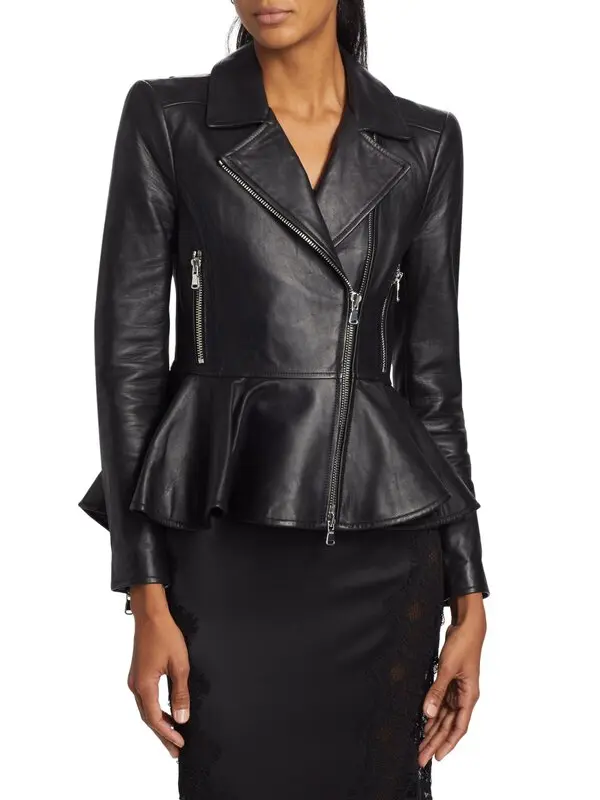 L'AGENCE Lyric Leather Peplum Biker Jacket